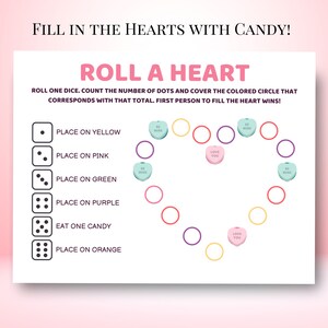 Valentine’s Roll-a-heart Game Printable, Valentine Party Game, School ...