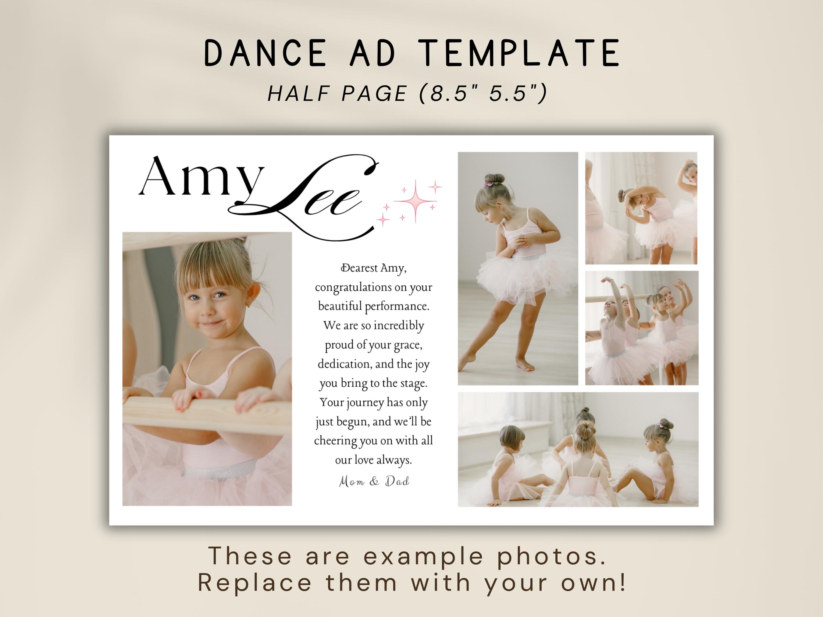 Dance Recital Ad Template, Dance Program Ad Tribute, Full Page Half ...