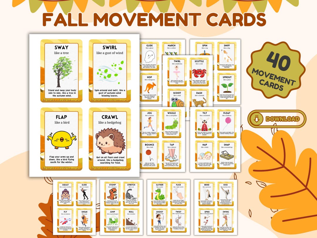 Fall Movement Cards for Kids, Fall Outdoor Activities, Preschool, Pre-k ...