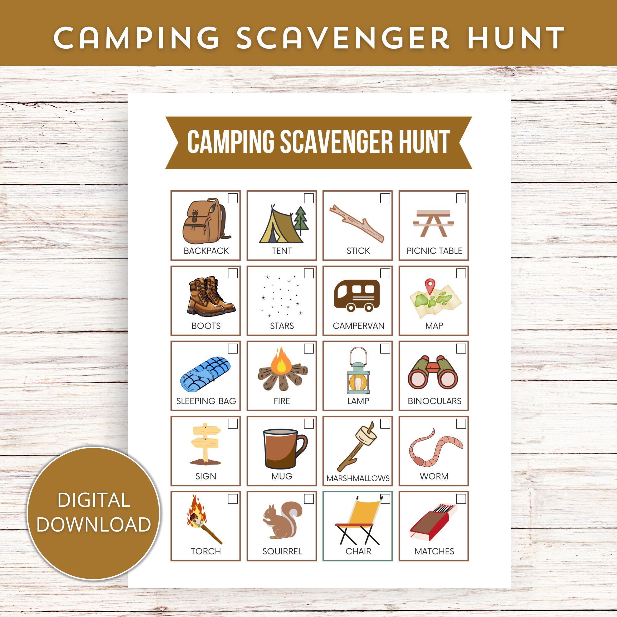 Camping Scavenger Hunt Game, Outdoor Treasure Hunt Printable for Kids ...
