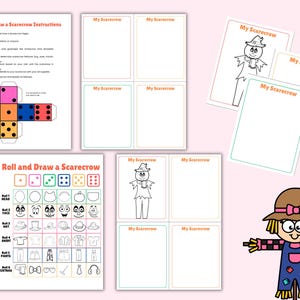 Roll & Draw a Scarecrow Printable, Fall Party Kids Activities, Fall ...