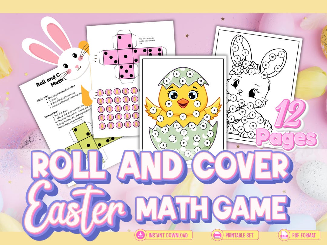 Easter Roll & Cover Game, Printable Kids Math Activity, Bunny Dice Game ...