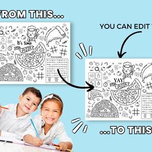 CUSTOM Pizza Birthday Party Activity Placemat, Coloring Placemat Craft ...