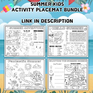 Kid's Summer Activity Placemat, Summer Coloring Page Craft, Summer ...