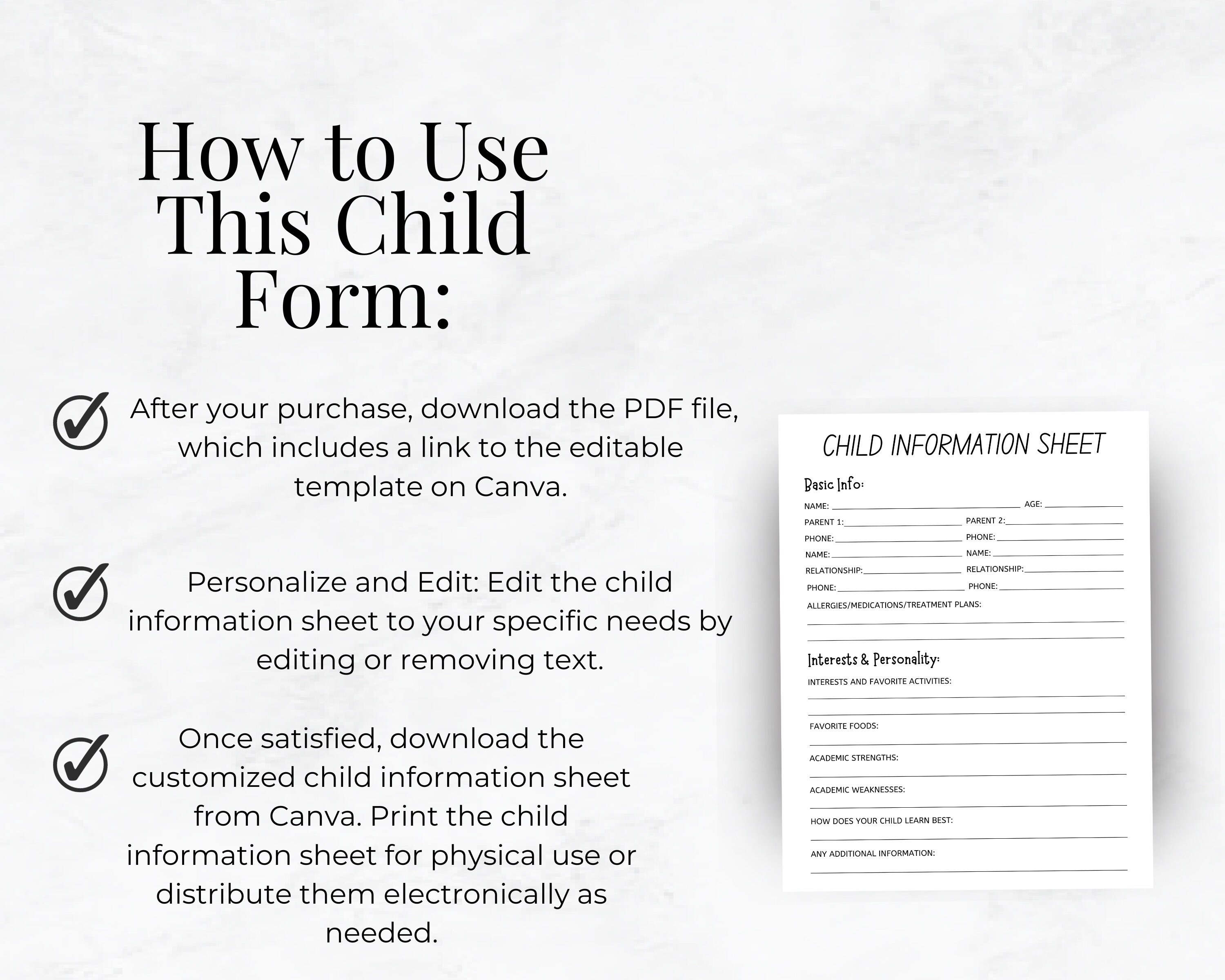 Child Information Form, New Babysitter Info Sheet, Childcare Info Sheet ...