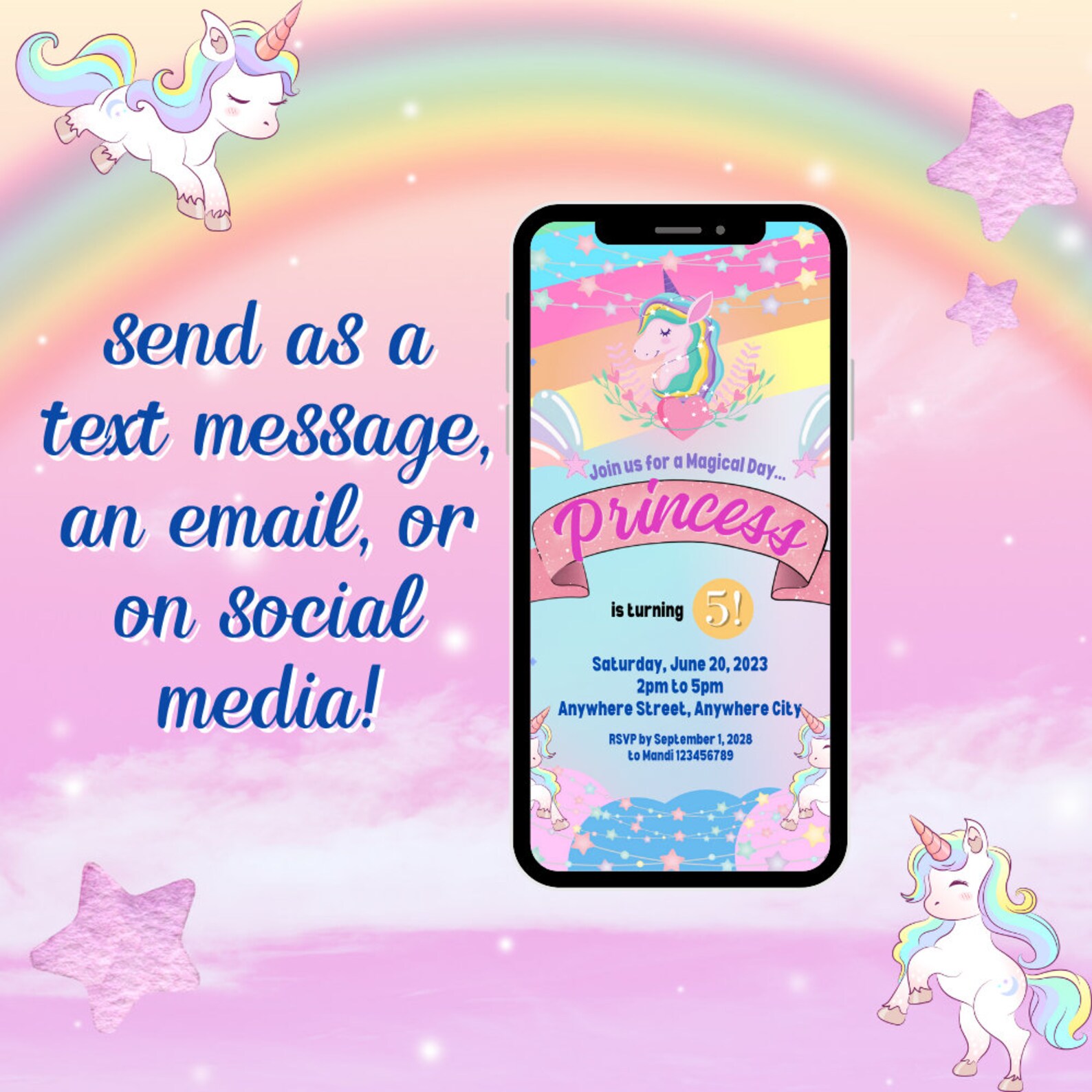 Unicorn Birthday Party Invitation Editable Rainbow Unicorn Party Invite ...