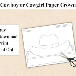 Cowgirl Hat Paper Crown, Kids Coloring Craft, Cowgirl & Cowboy Activity ...