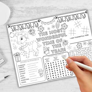 Printable Christmas Activity Placemat, Christmas Coloring Page ...