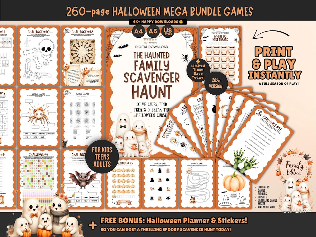 260-page Halloween Games Bundle – Haunted Family Scavenger Hunt, Escape ...