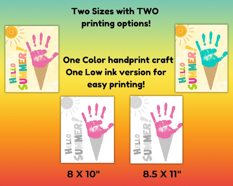 Arte imprimible con huellas de manos de verano, manualidad de cono de ...