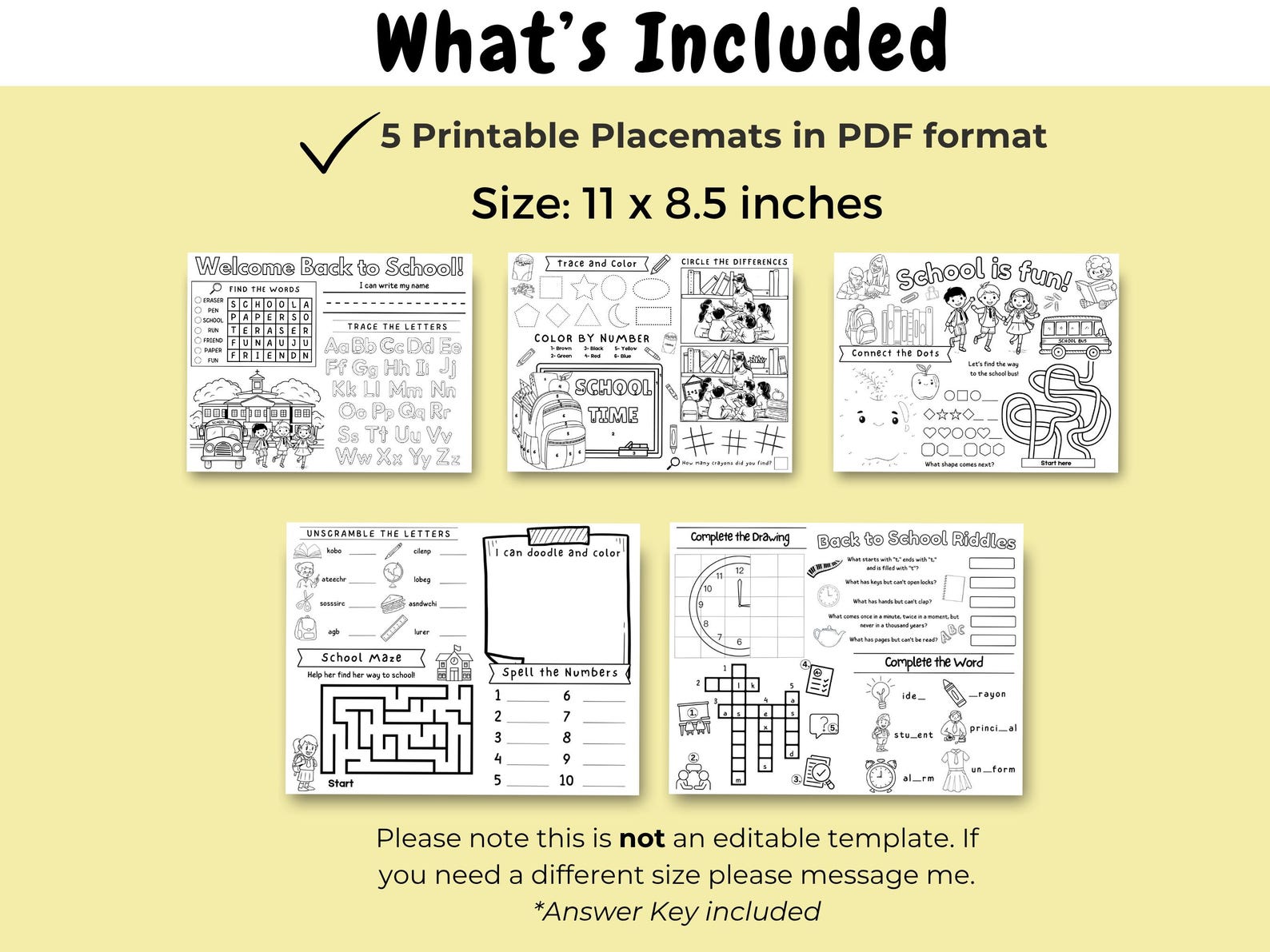 Back to School Placemats, Educational Activities, First Day of School ...