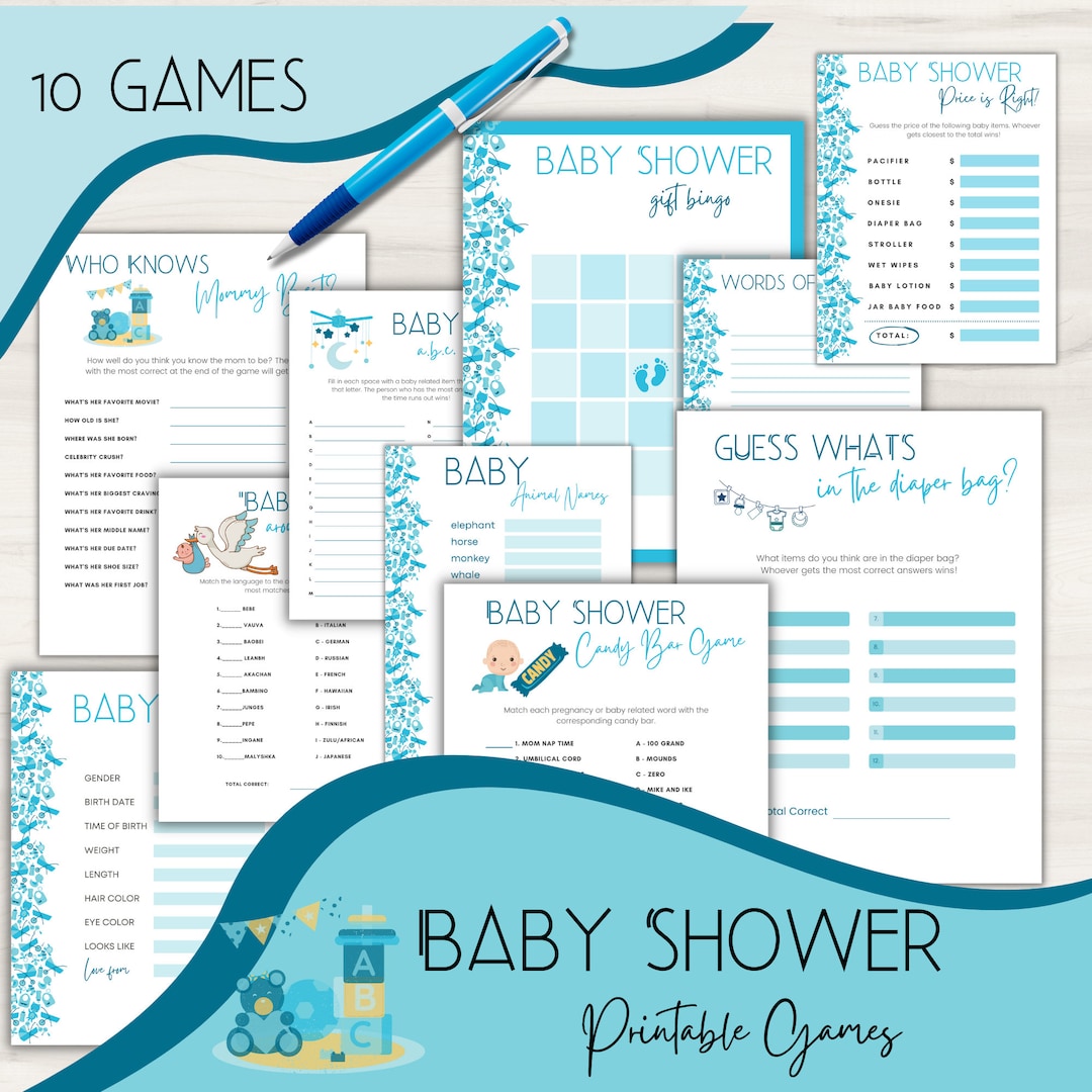 Baby Shower Boy Games Bundle, Editable Fun Baby Shower Games, Printable ...