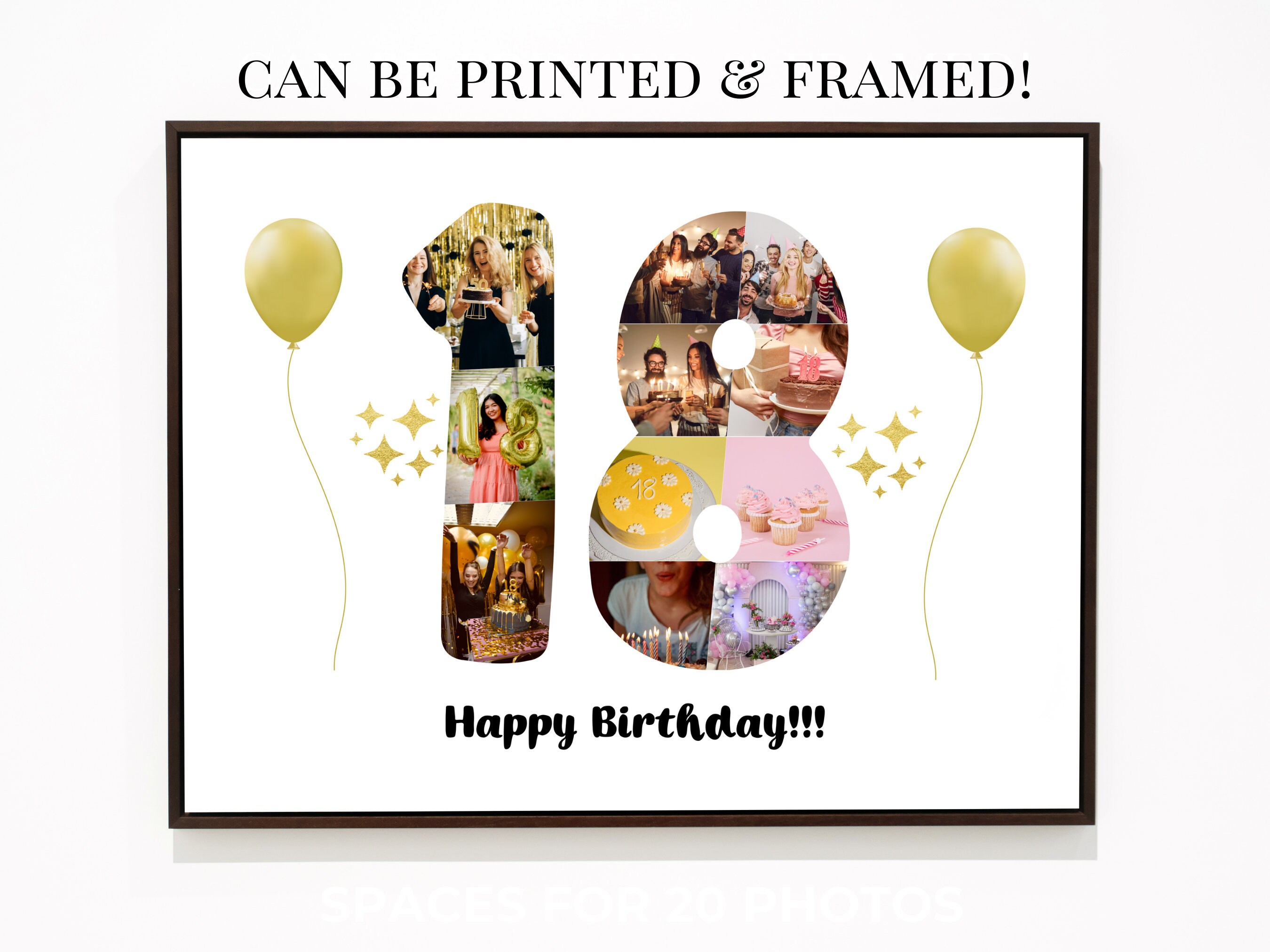 18th Birthday Photo Collage Template, Personalized 18th Birthday Number ...