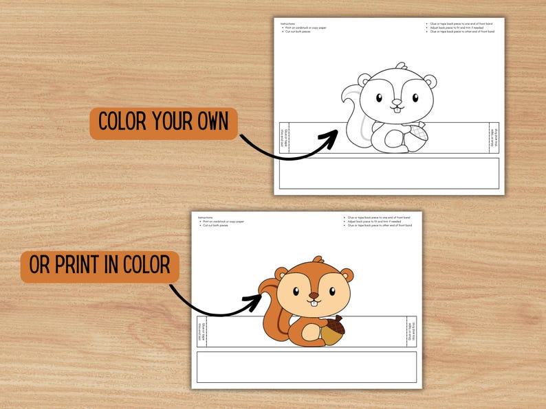 Squirrel Paper Crown Template, Fall Printable Coloring Craft, Kids ...