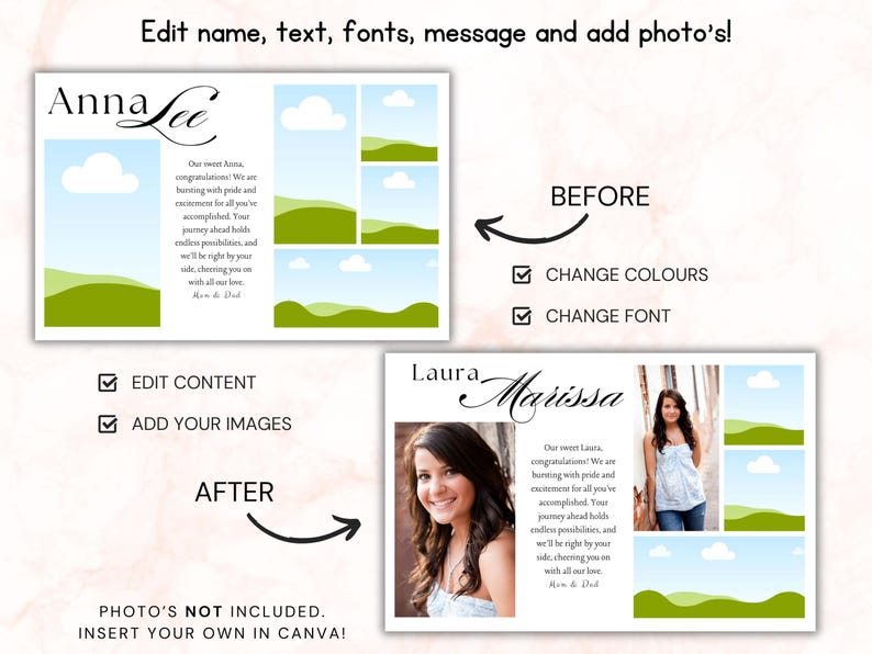 Editable Senior Yearbook Ad Template, Half Page Tribute (8.5x5.5 ...