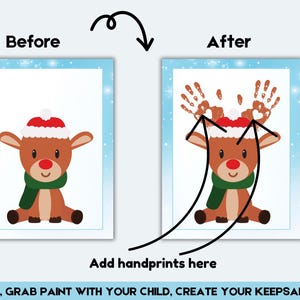 Reindeer Handprint Craft Template, Winter Handprint Art, Christmas ...
