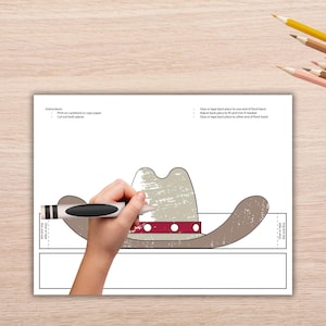 Cowboy Hat Paper Crown, Coloring Craft for Kids, Cowgirl & Cowboy ...