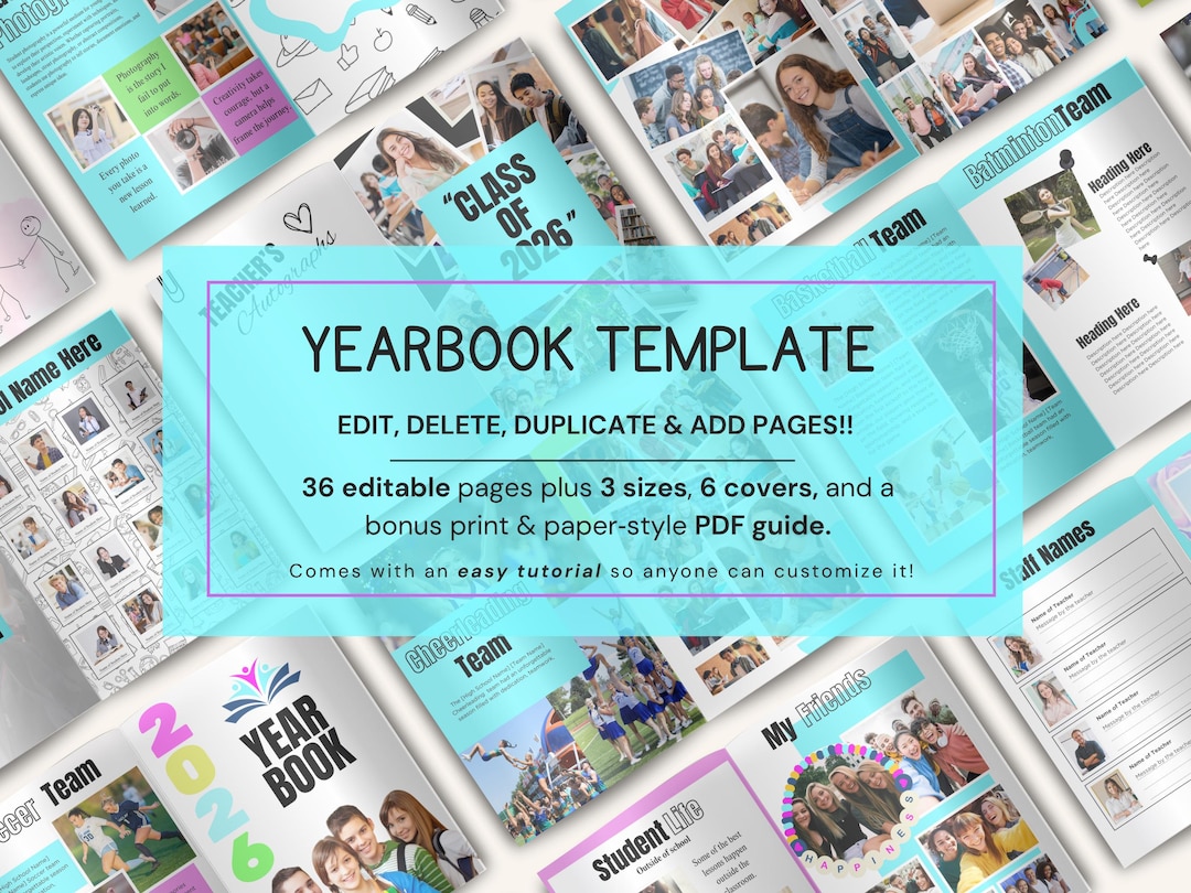 Full Yearbook Canva Template for Schools, Editable Senior Yearbook ...