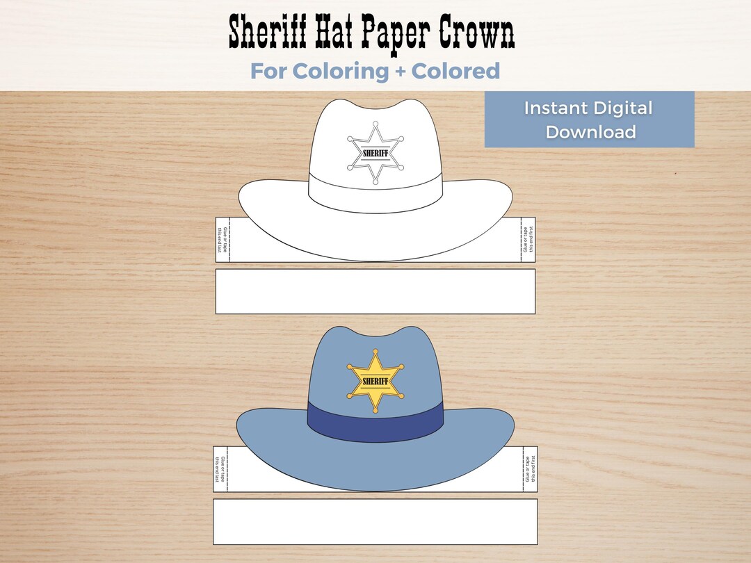 Sheriff Hat Paper Crown, Coloring Page Craft Printable Kids Paper Craft ...
