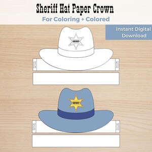 Sheriff Hat Paper Crown, Coloring Page Craft Printable Kids Paper Craft ...