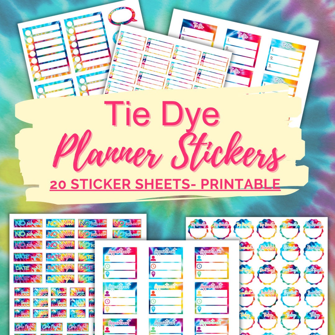 Tie Dye Printable Planner Stickers, Organizational Labels for Meals ...