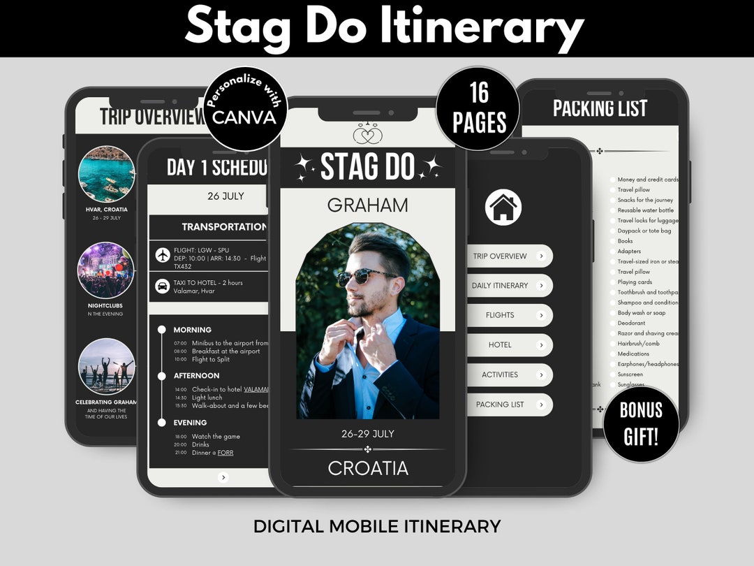 Stag Do Itinerary Template, Bachelor Party Planner Custom Editable ...
