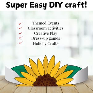 Sunflower Paper Crown Template, Printable Paper Crown, Thanksgiving ...