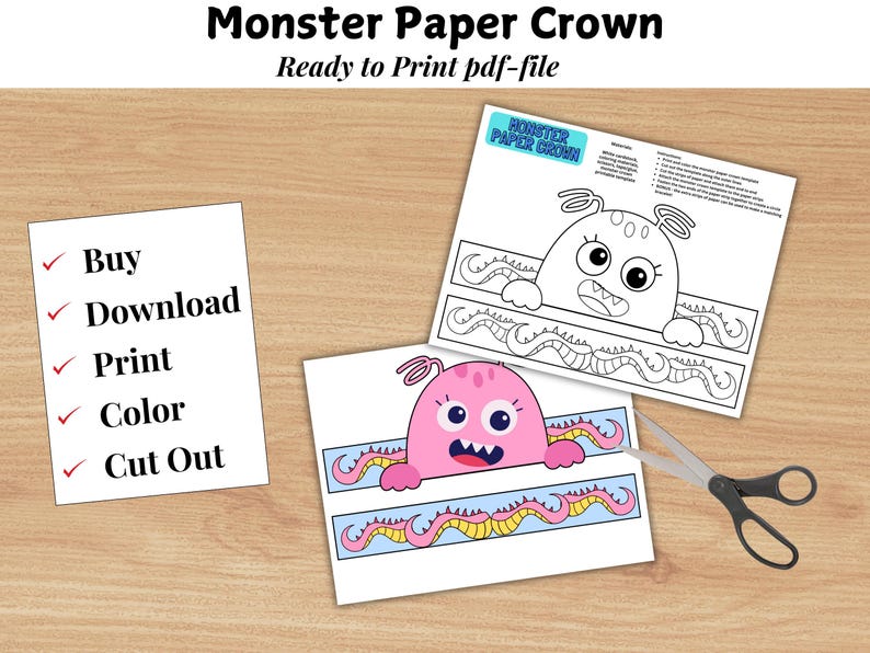 Monster Paper Crown Template, Printable Paper Crown, Monster Birthday ...