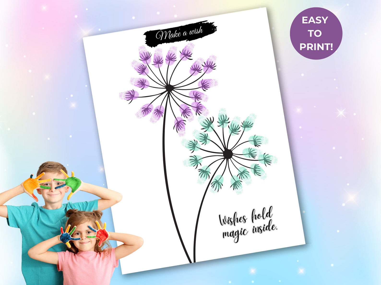 Fingerprint Dandelion Art Craft, Wishes Handprint Craft, Keepsake DIY ...