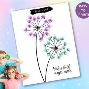 Fingerprint Dandelion Art Craft, Wishes Handprint Craft, Keepsake DIY ...