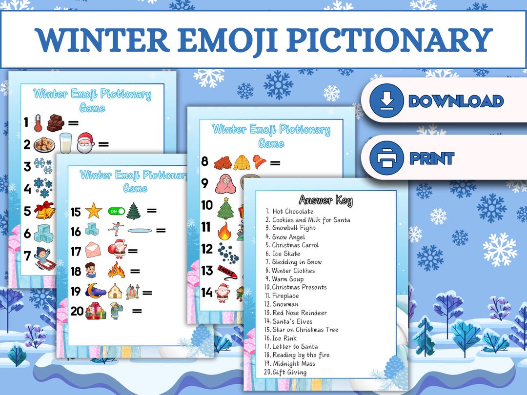 Winter Emoji Pictionary Game, Winter Holiday Party Christmas Game ...