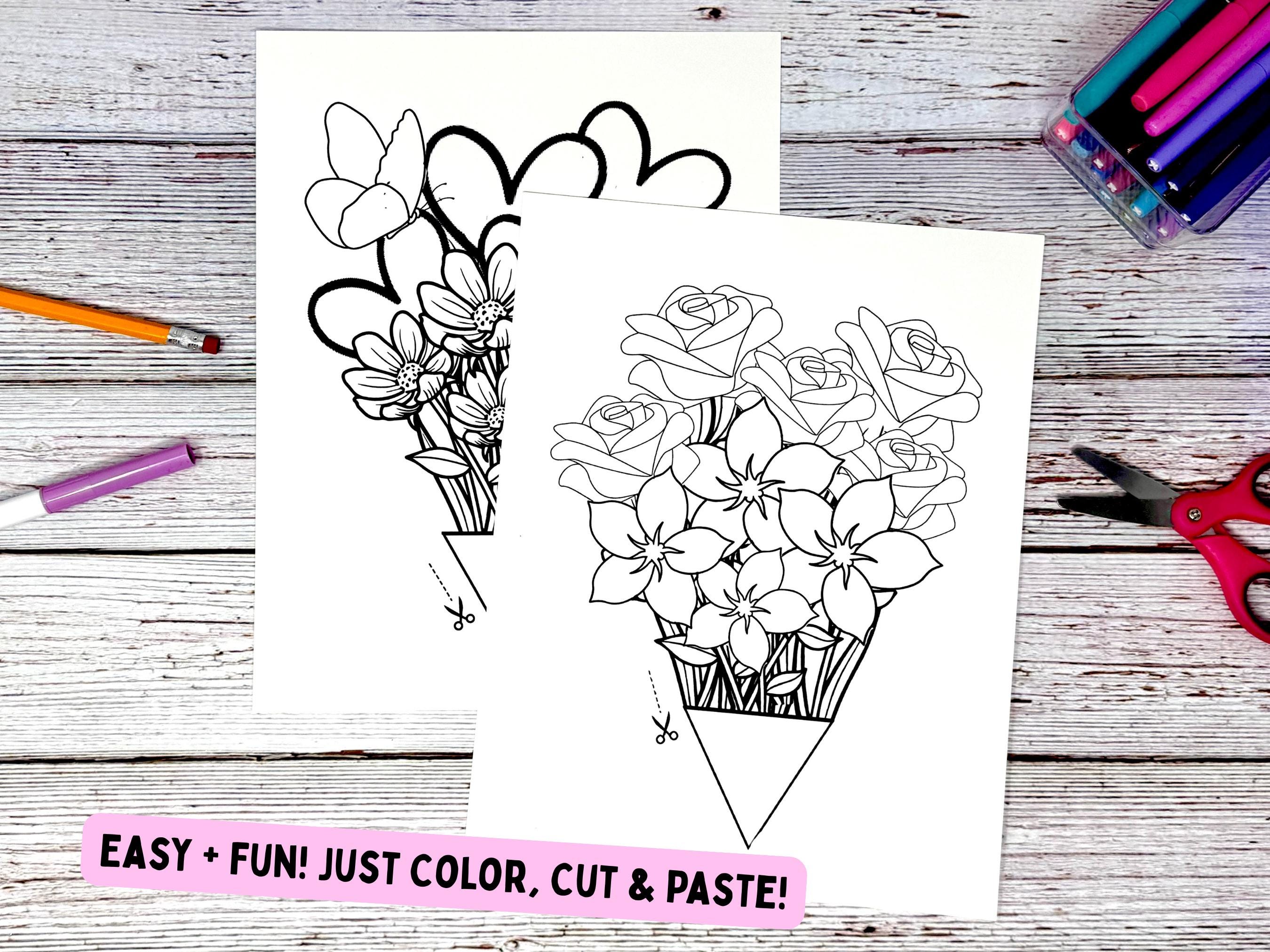 Mother's Day Flower Bouquet Crafts, Kids Printable Coloring (PDF) - Etsy