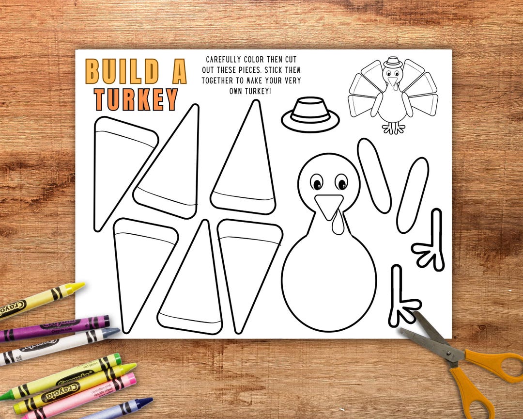 Build a Turkey Cut & Paste Craft, Fall Kids Craft, Printable ...