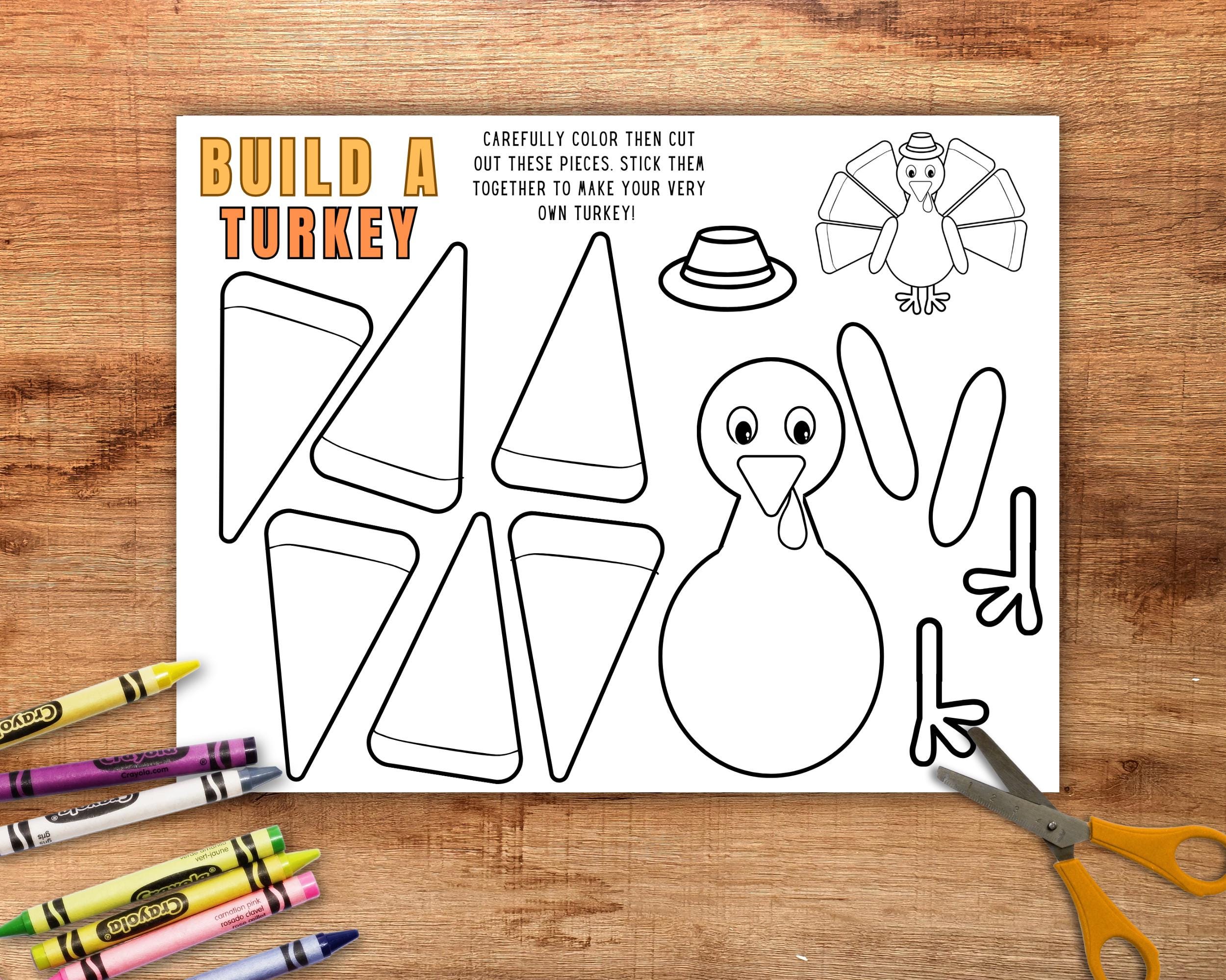 Build a Turkey Cut & Paste Craft, Fall Kids Craft, Printable ...