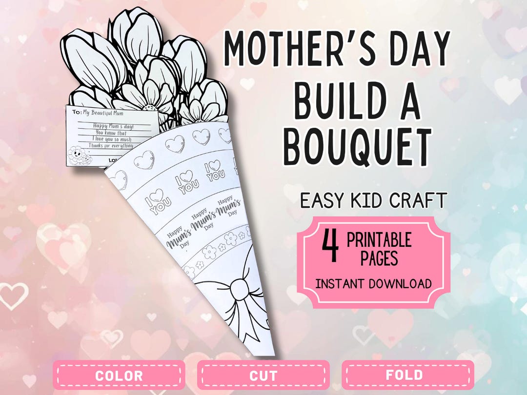 Mum Bouquet Craft Printable, Kids Flower Activity for Mother’s Day Gift ...