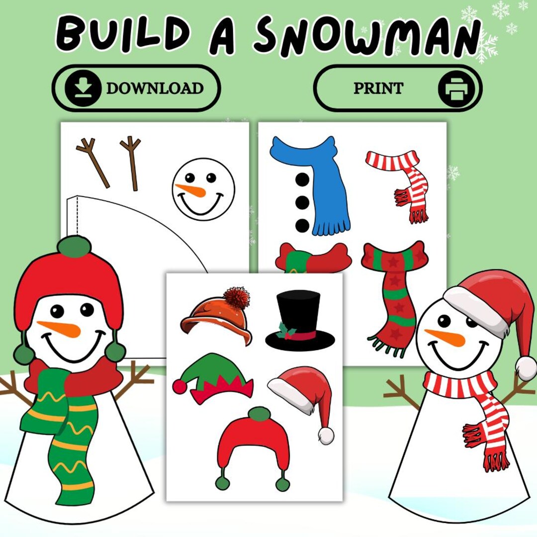 Build a Snowman Printable, Winter Kids Activity, Christmas Craft for ...