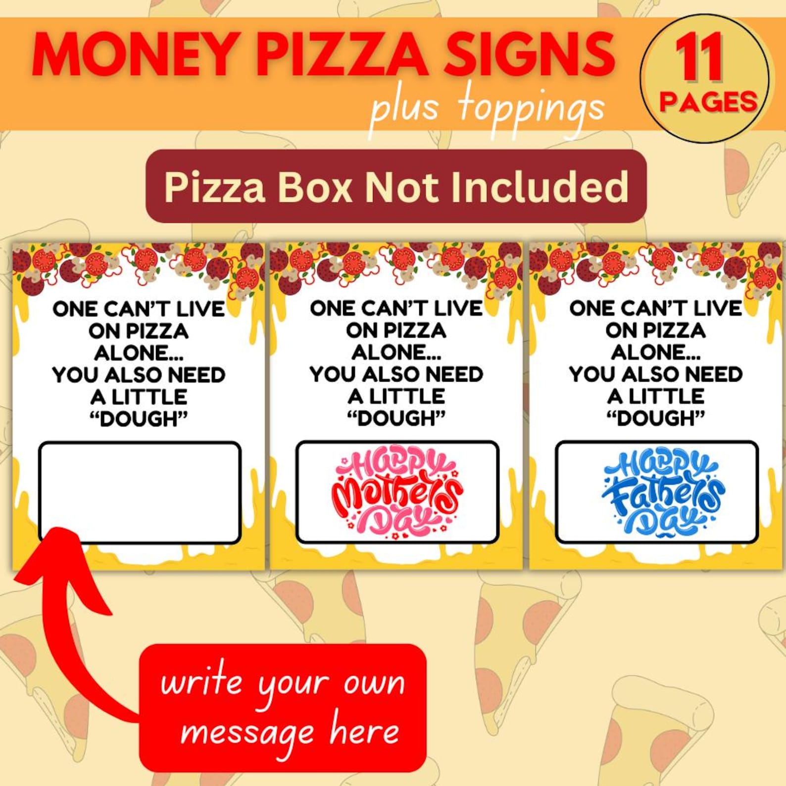 Printable Money Pizza Sign Bundle, Birthday Money Gift Idea, Birthday ...
