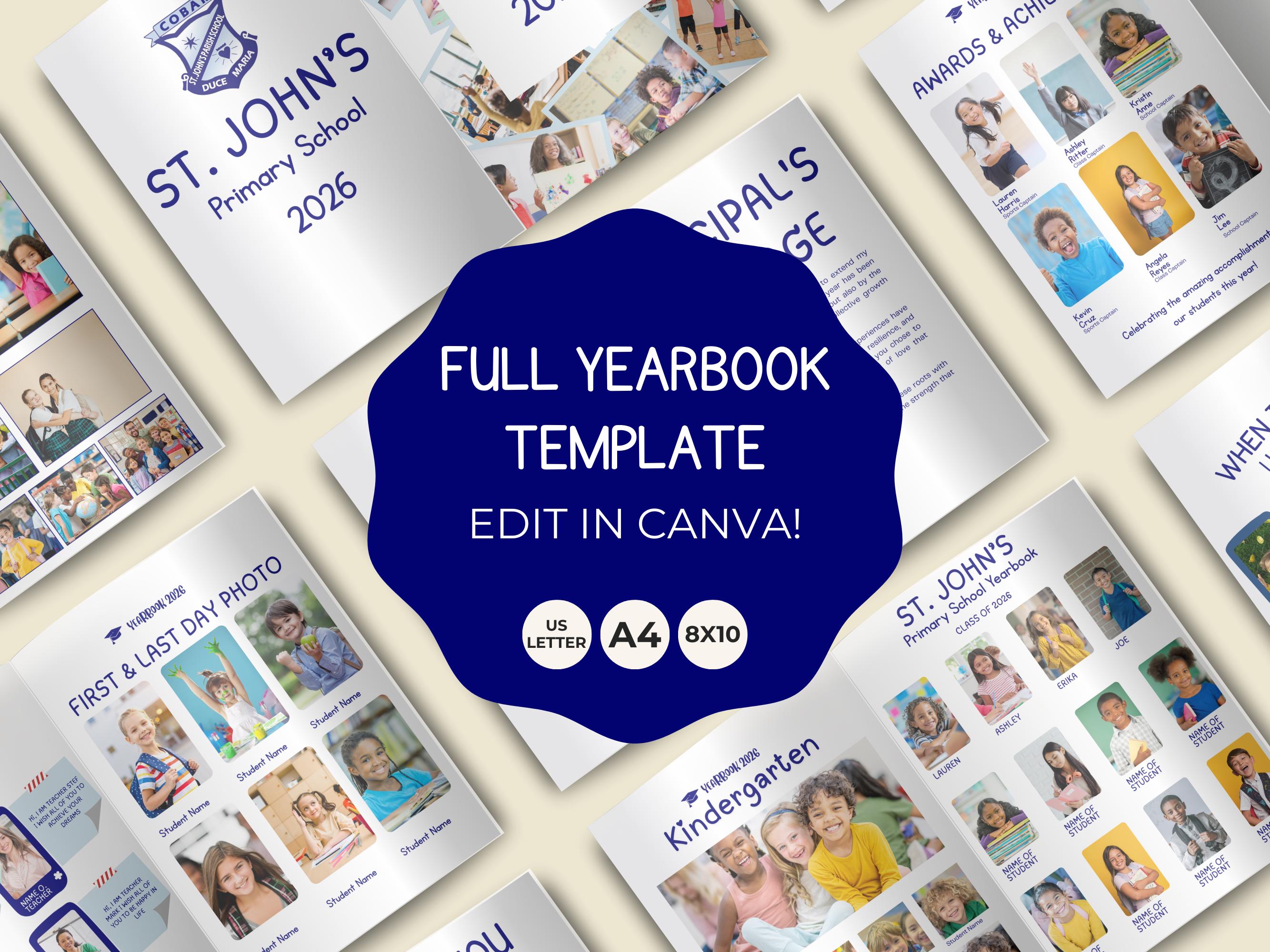 Elementary School Yearbook Template 2026 – Editable Canva Design (71 ...