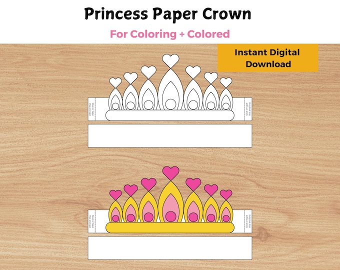 Princess Paper Crown Coloring Printable Kid Craft Princess Birthday ...