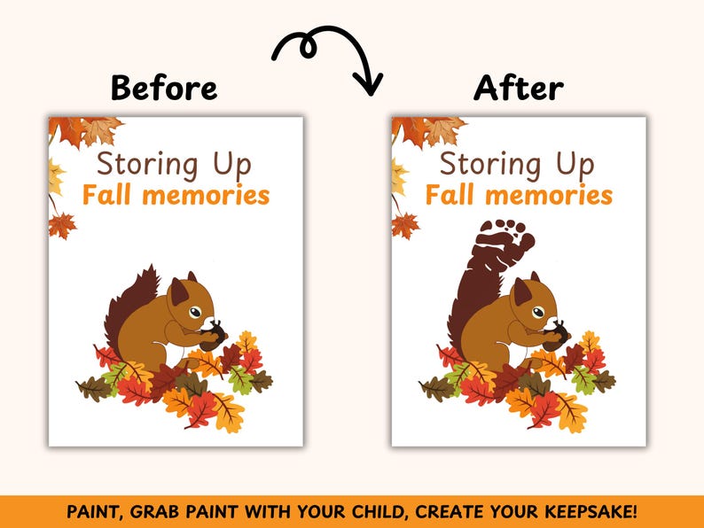 Fall Footprint Art, Squirrel Handprint Craft, Printable Autumn Craft ...