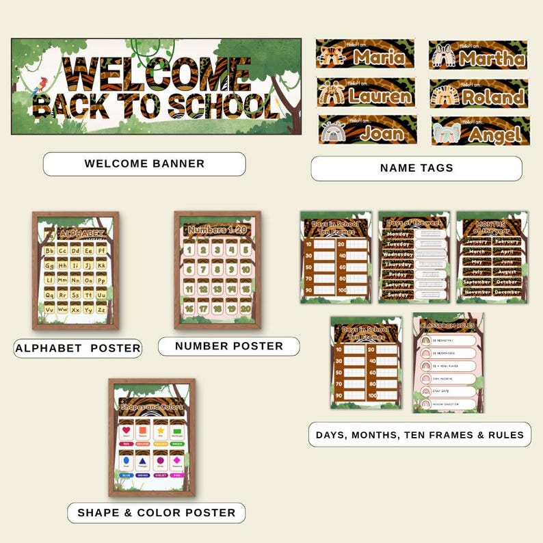 Boho Safari Classroom Decor Bundle, Editable Jungle Theme (digital ...