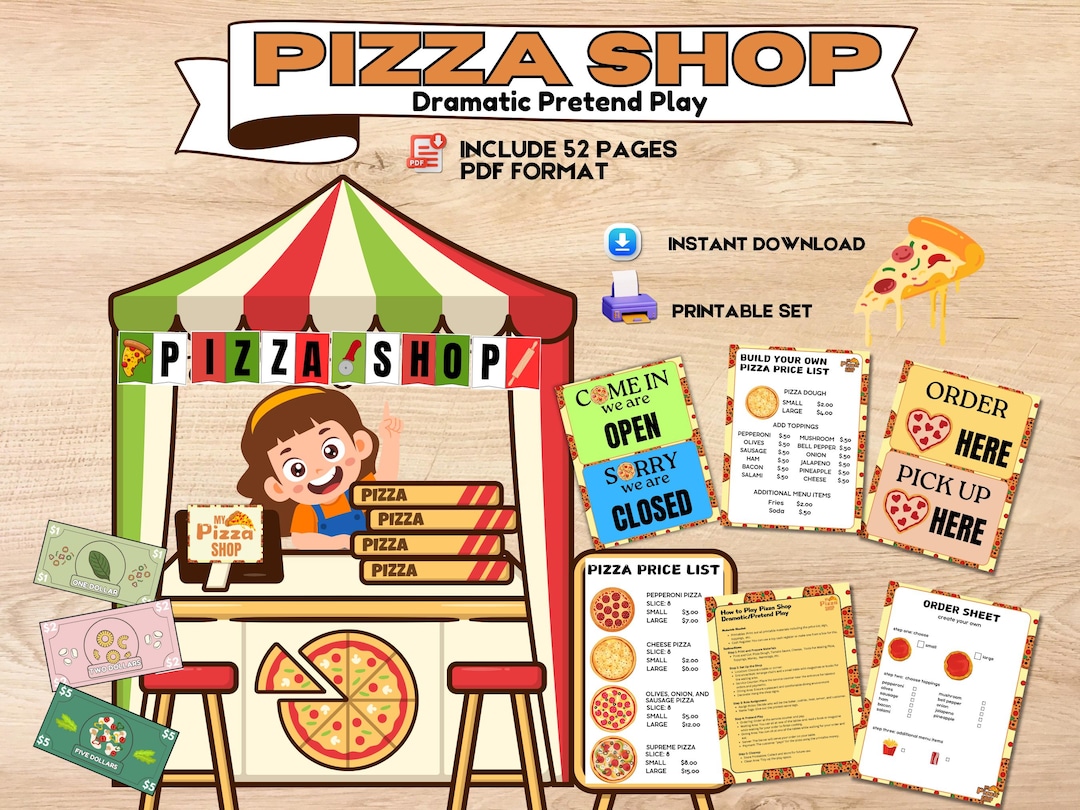 Pizza Shop Pretend Play Set, Imaginative Play Printable, Preschool ...
