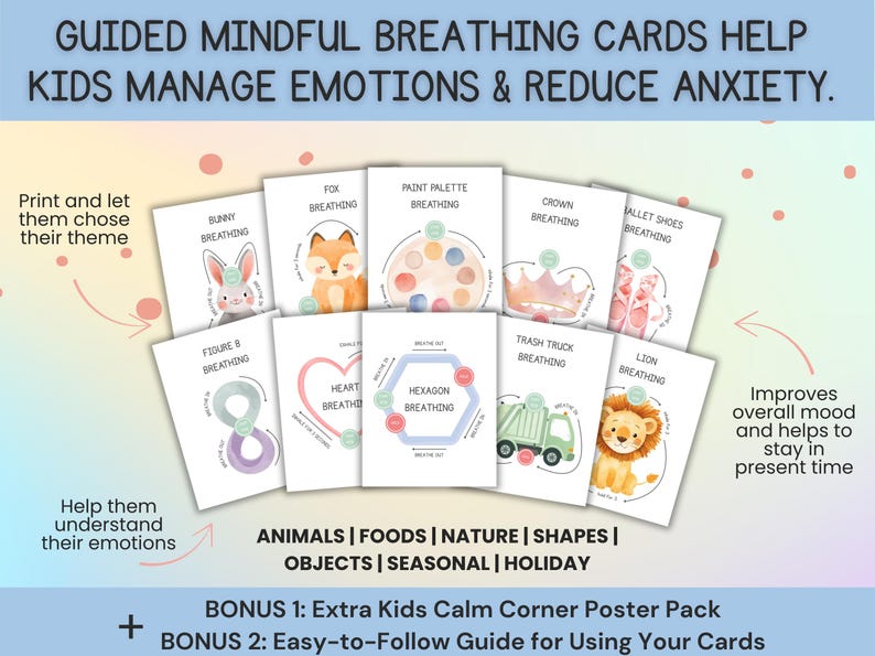 Editable Printable Calm Down Cards for Kids, Breathing Exercises ...