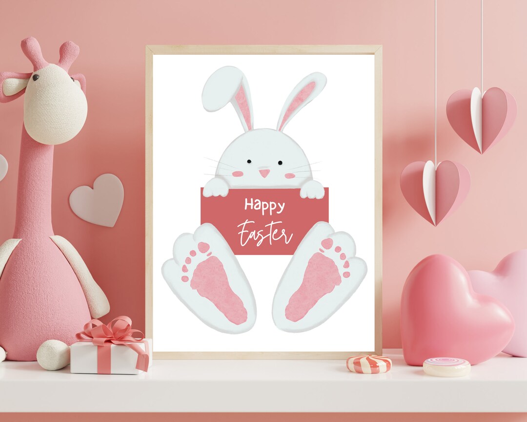 Easter Bunny Footprint Art Craft, Printable Bunny Handprint Art ...