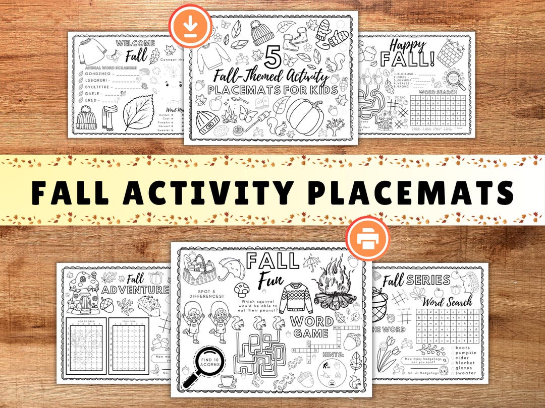 Fall Activity Placemat Bundle, Printable Coloring Placemats, Autumn ...