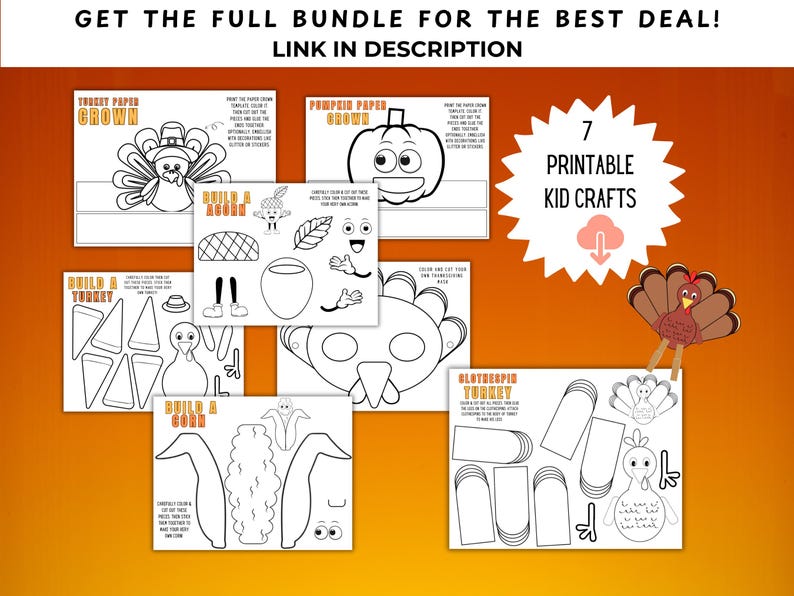 Turkey Paper Crown Template, Printable Kids Thanksgiving Craft, Holiday ...