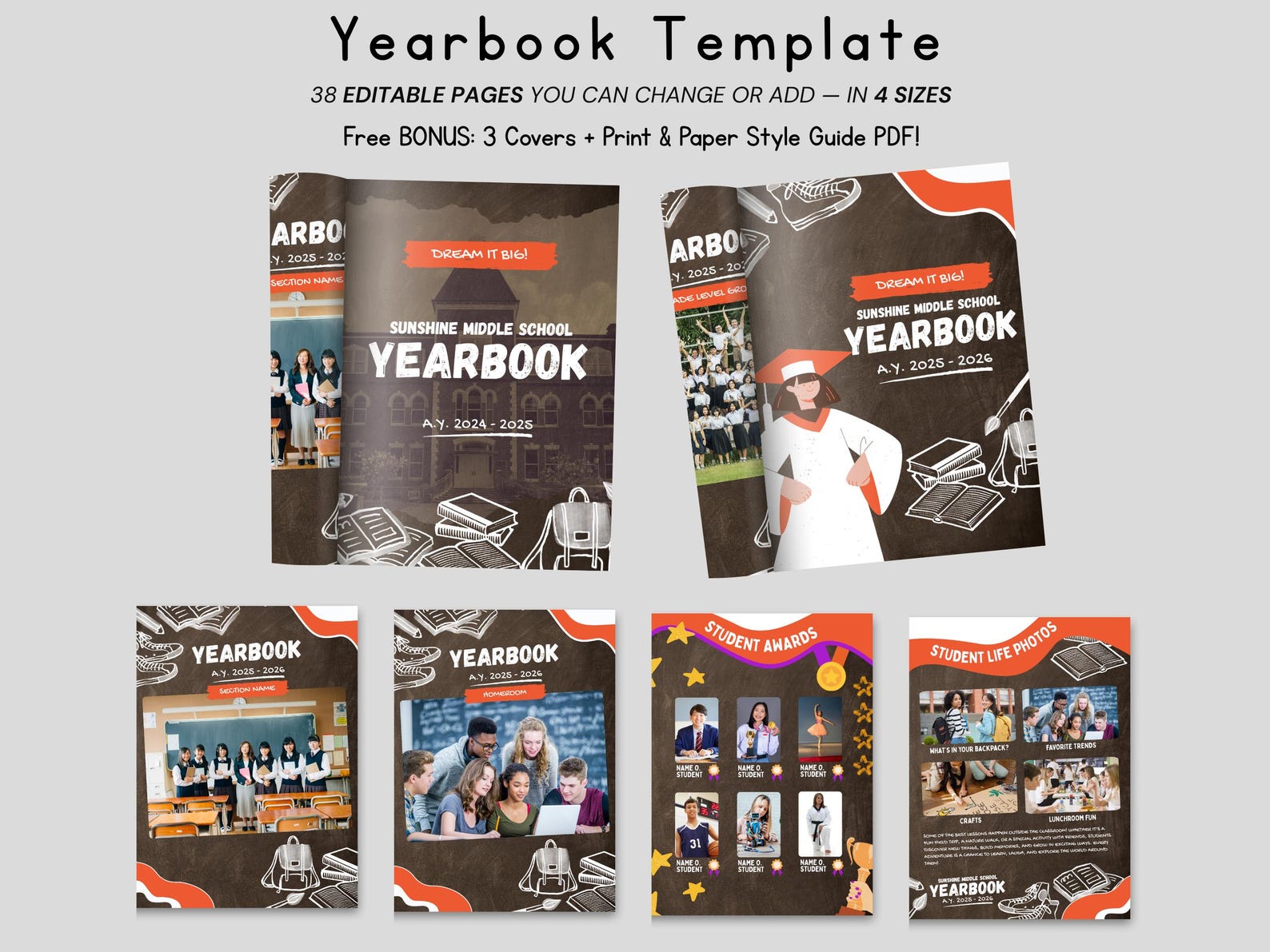 Editable Middle School Yearbook Template, Printable Student Memory Book ...