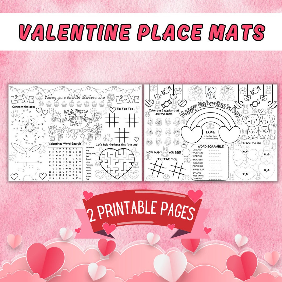 Valentine’s Activity Placemats Printable, Valentine Classroom Coloring ...
