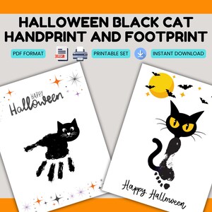 Halloween Handprint Art, Black Cat Footprint Craft, Preschool ...