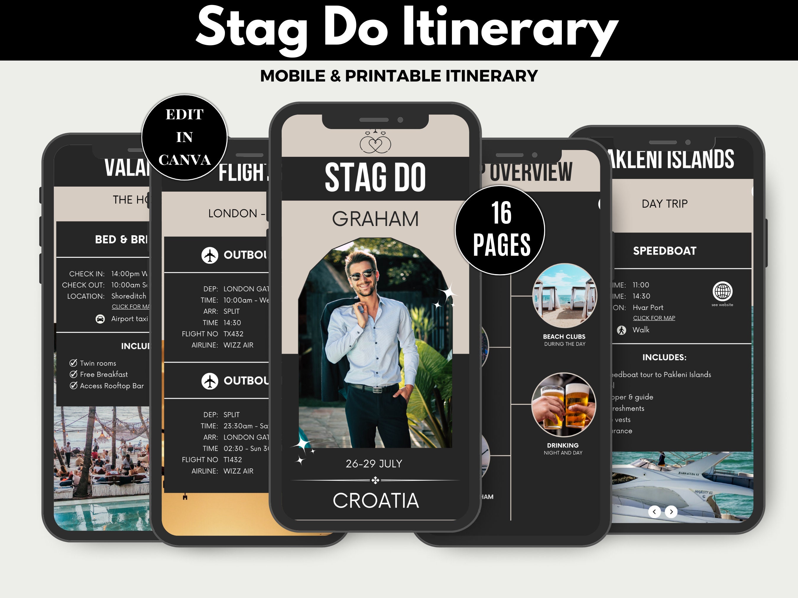 Stag Do Itinerary Template, Bachelor Party Planner Custom Editable ...